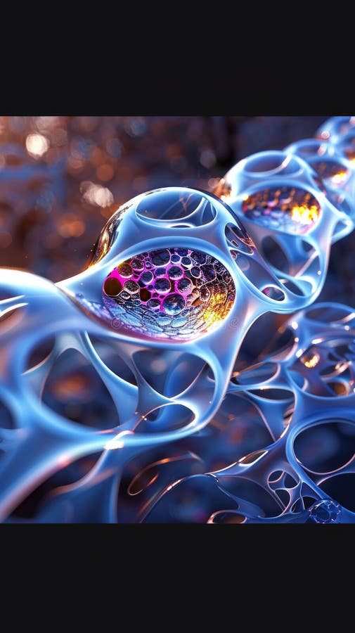 Futuristic Blue Cellular Structure with Sphere, Nanotechnology ...