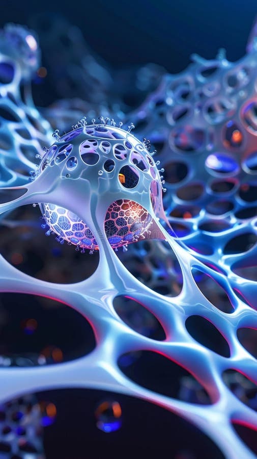 Futuristic Blue Cellular Structure, Molecular Mesh, Nanotechnology ...