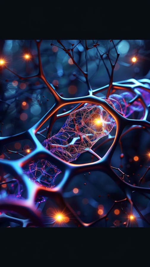 Futuristic Blue Cellular Structure, Molecular Mesh, Nanotechnology ...