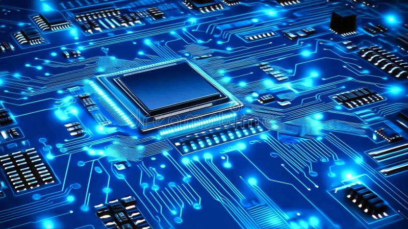 Futuristic Blue Circuit Board, Data Processing, and Technology Concept, Vector Illustration ...