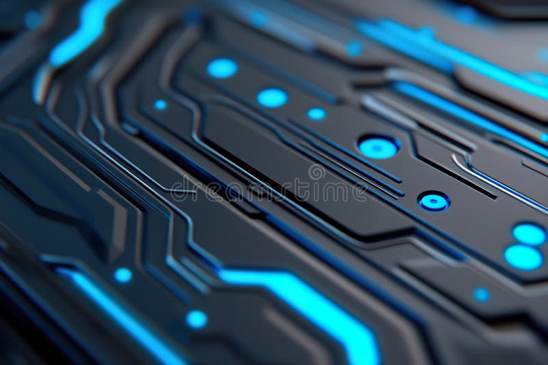 Futuristic Blue Circuit Board Design with Glowing Neon Highlights Stock ...