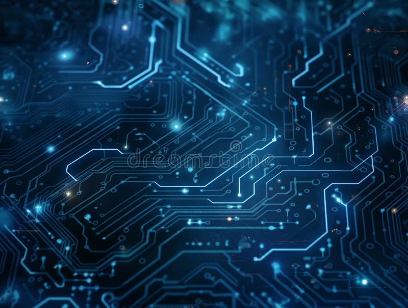 Futuristic Blue Circuit Board with Glowing Lines Stock Image - Image of ...