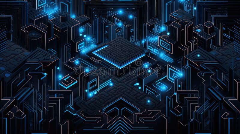 Futuristic Blue Circuit Board Pattern Background with Neon Highlights ...