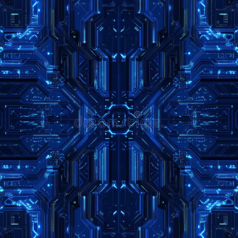 Futuristic Blue Circuit Pattern with Glowing Lines and Geometric Design ...