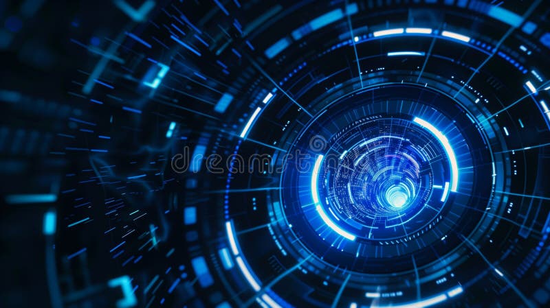 Futuristic Blue Circular Technology Lines on Dark Background Stock ...