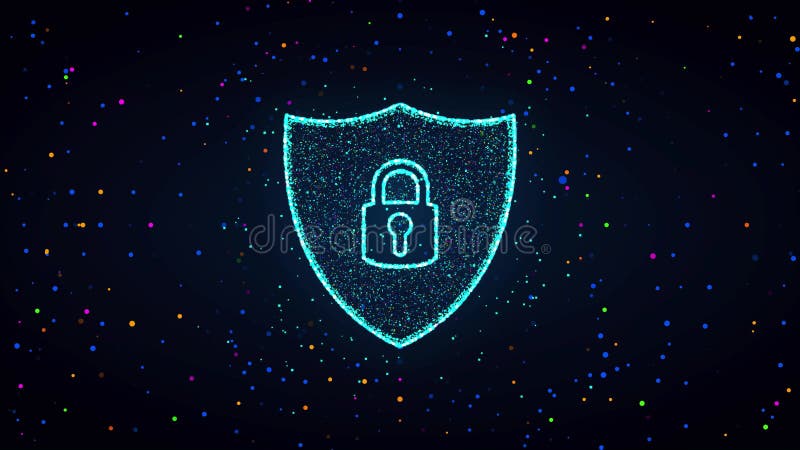 Blue Cyber Security Shield Lock Symbol Glossy Metal Particles Reveal ...