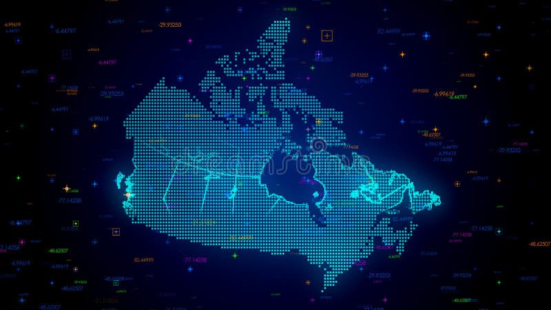 Blue Colorful Shiny Digital Technology Hud Dots Mosaic Grid Canada Map ...