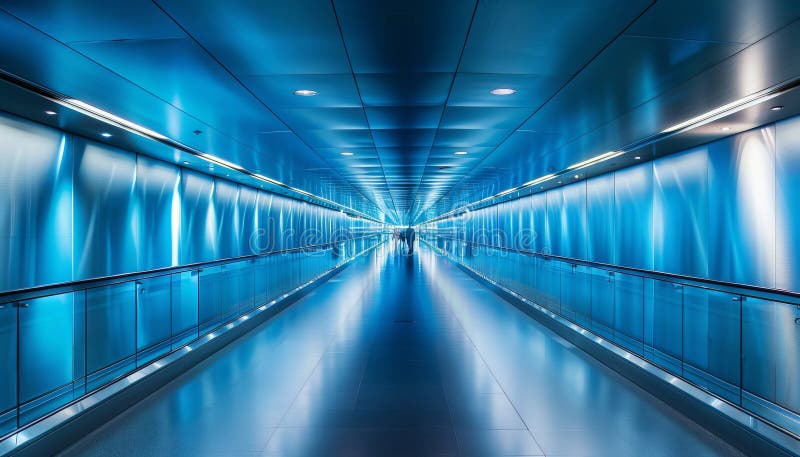 Futuristic Blue Corridor, Modern Architecture, Illuminated by Glowing ...