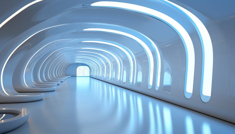 Futuristic Blue Corridor, Modern Design, Empty Underground Entrance ...