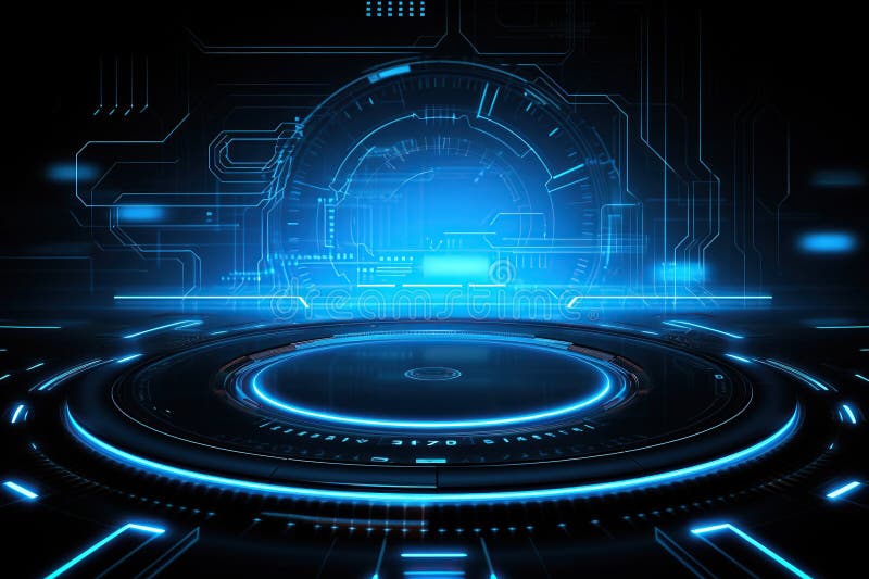 Futuristic Blue Cyber Portal Technology Interface. Generative AI Stock ...