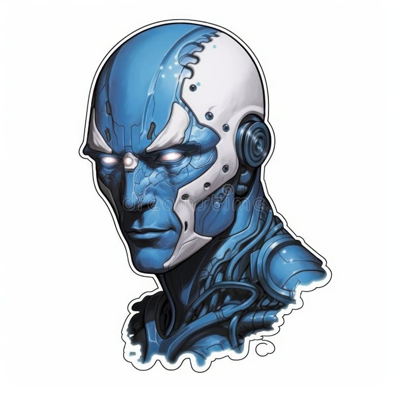 Futuristic Blue Cyborg with Decal Design Stock Illustration ...