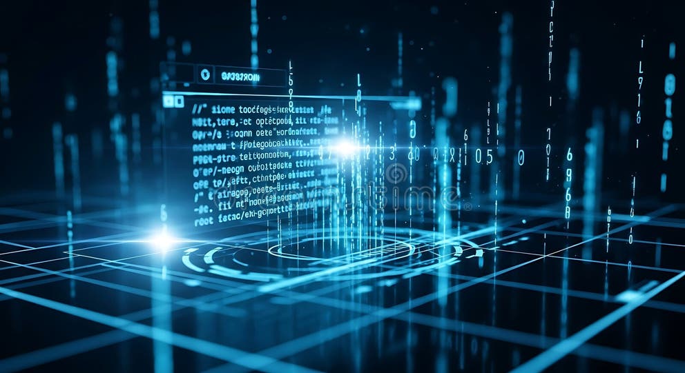 Futuristic Blue Data Stream: Digital Code, Binary Numbers, and Abstract Technology Stock ...