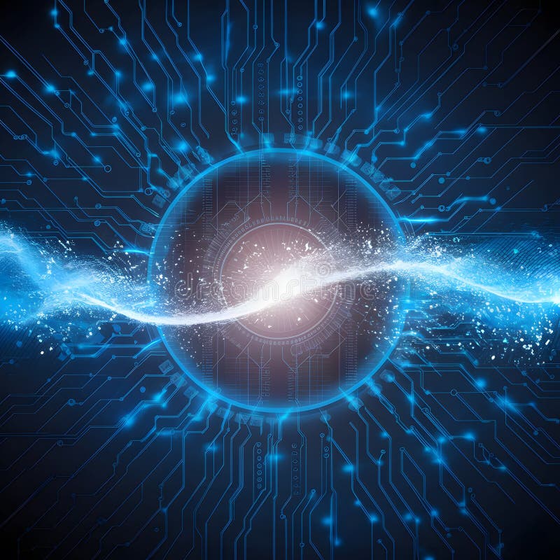 Futuristic Blue Digital Backdrop with Circuitry Patterns and Luminous ...