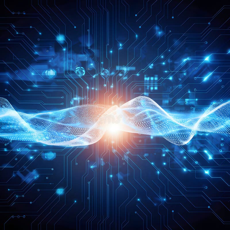 Futuristic Blue Digital Backdrop with Circuitry Patterns and Luminous ...