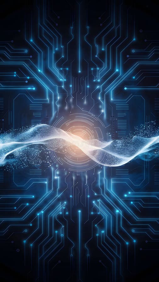 Futuristic Blue Digital Backdrop with Circuitry Patterns and Luminous ...