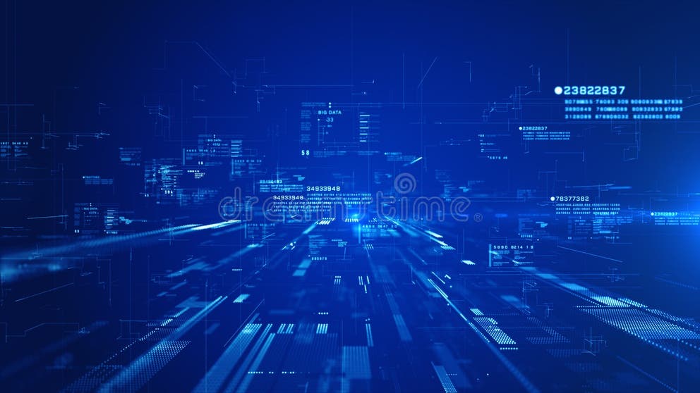 Futuristic Blue Digital Data with Tech Grid, Binary Information, and ...