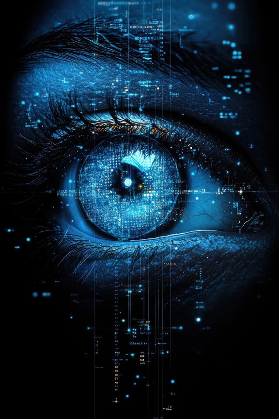 Futuristic Blue Digital Eye with Binary Code and Technology Elements ...