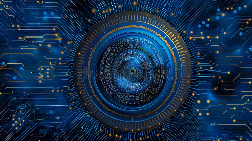Futuristic Blue Digital Eye with Circuitry Stock Illustration ...