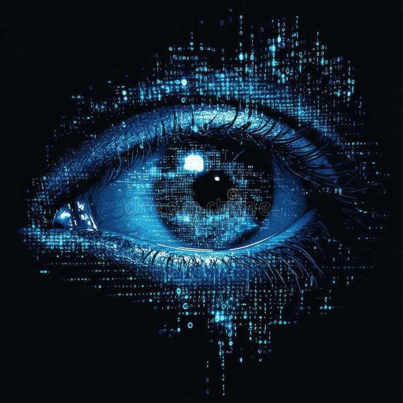 Futuristic Blue Digital Eye with Data Streaming Around it Stock Image ...
