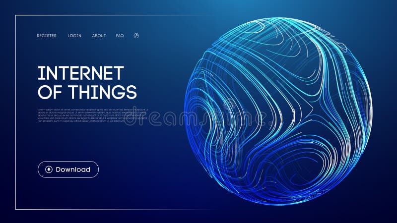 Futuristic Blue Digital Globe with Flowing Curved Lines Representing ...