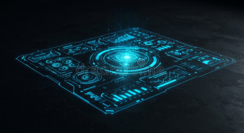 Futuristic Blue Digital Interface on Dark Surface Stock Illustration ...