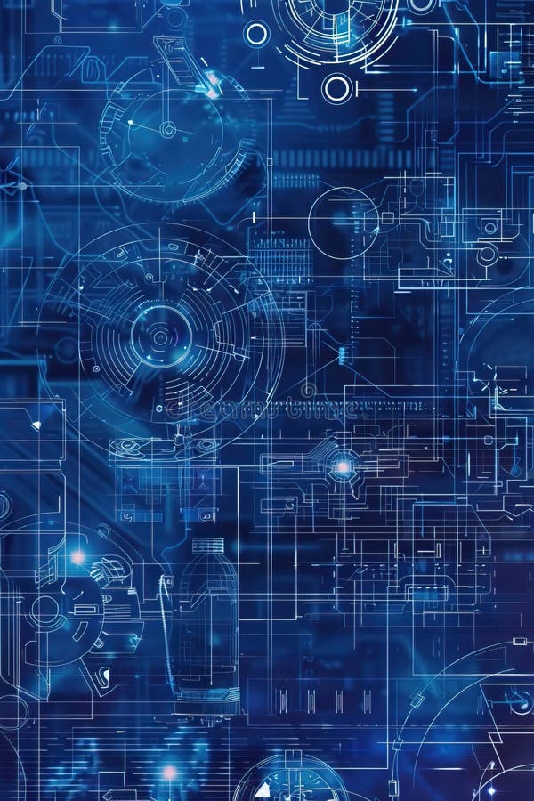 Futuristic Blue Digital Interface with HUD Elements and Technical ...