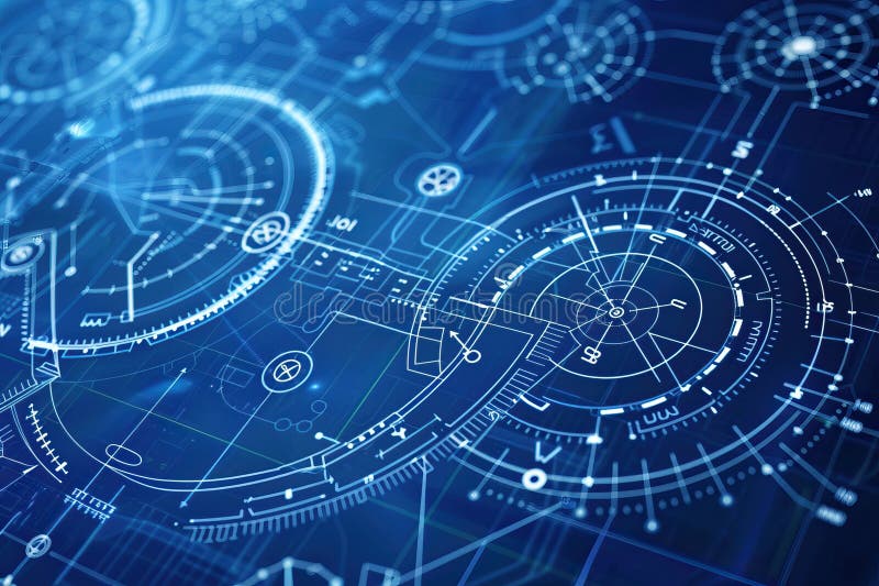 Futuristic Blue Digital Interface with HUD Elements and Technical ...