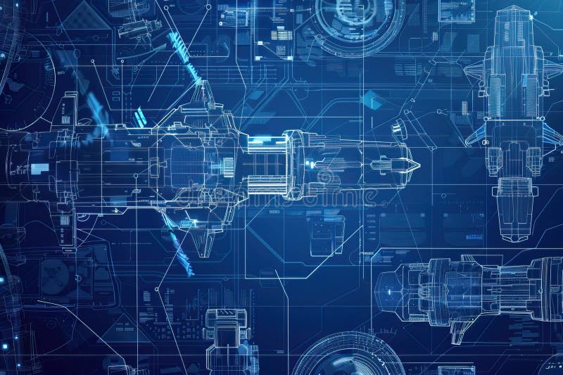 Futuristic Blue Digital Interface with HUD Elements and Technical ...