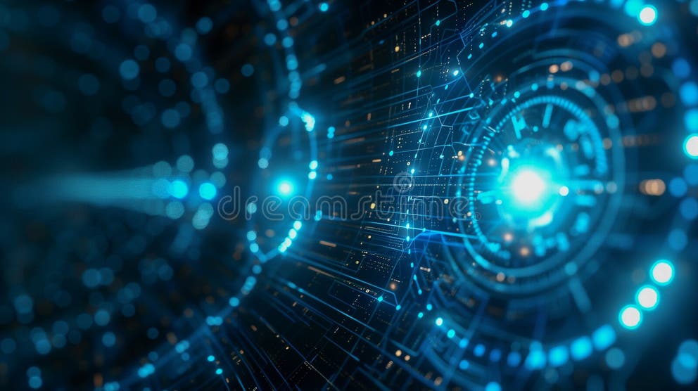 Futuristic Blue Digital Interface with Lights Stock Illustration ...