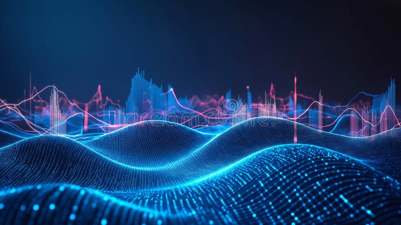 Futuristic Blue Digital Landscape, with Glowing Lines and Data Streams ...