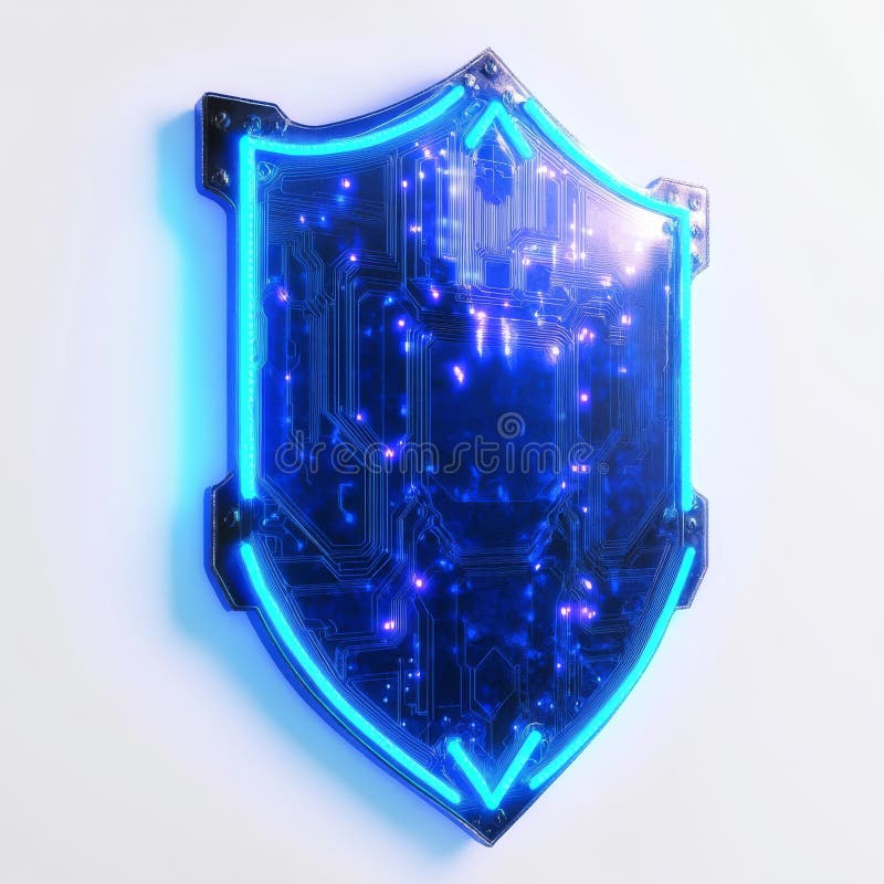 Futuristic Blue Digital Shield Circuit Design Symbolizing Cybersecurity Data Protection ...