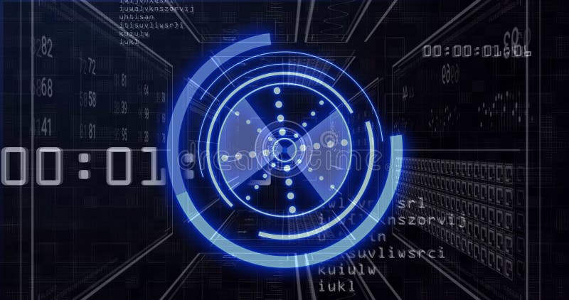 Futuristic Blue Digital Target Image Over Complex Data And Coding