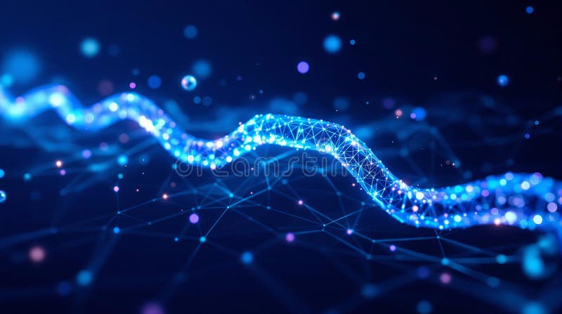 Futuristic Blue Digital Wave with Glowing Network Nodes and Connections ...