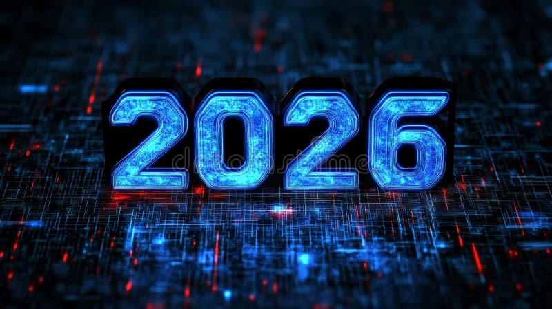 Futuristic Blue Digital Year 2026 on Circuit Board, Technology ...