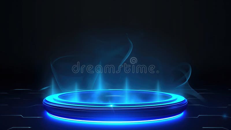 Futuristic Blue Disc Stage with Dark Background Shines Bright. High ...