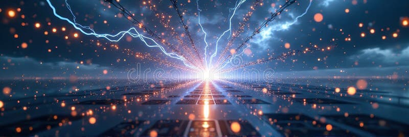 Futuristic Blue Electric Storm Over Digital Circuit Board Stock Image ...