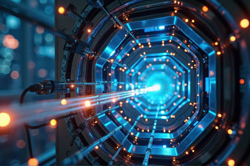 Futuristic Blue Energy Portal with Fiber Optics and Neon Lights Stock ...