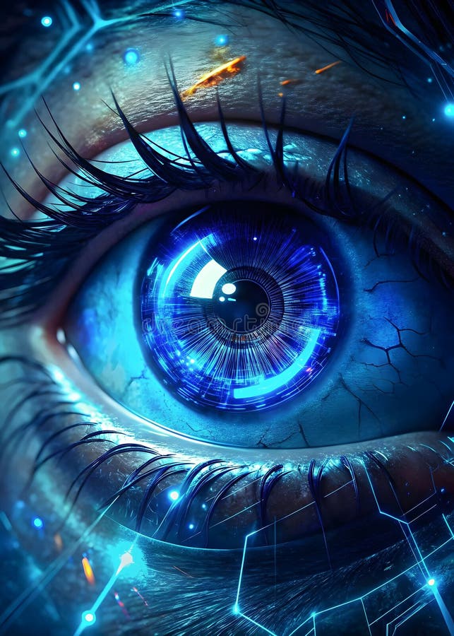 Futuristic Blue Eye Enhanced Technology Cybernetic Vision Optical ...