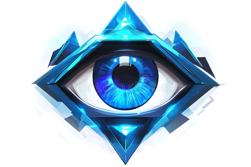 Futuristic Blue Eye in Geometric Shapes on White Background Stock ...