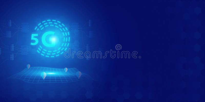 Futuristic Blue 5G Text and Abstract Technology Background. Artificial ...