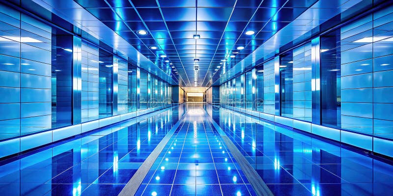 Futuristic Blue Glass Tunnel Office a Stunning Architectural Rendering ...