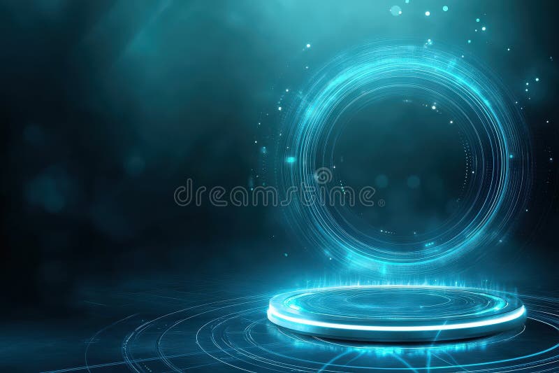 Futuristic Blue Glowing Circle with Platform. Stock Illustration ...