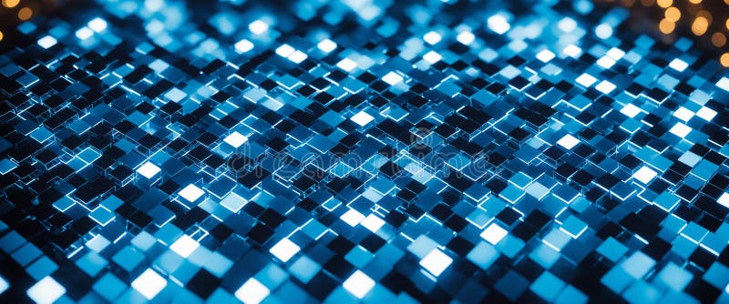 Futuristic Blue Glowing Cube Grid Pattern with Sparkling Lights ...