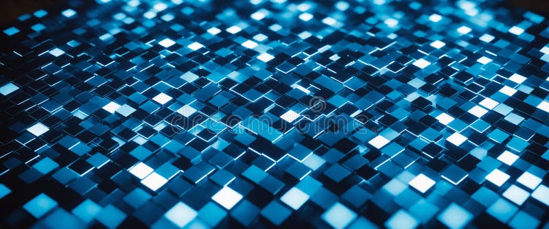 Futuristic Blue Glowing Cube Grid Pattern with Sparkling Lights ...