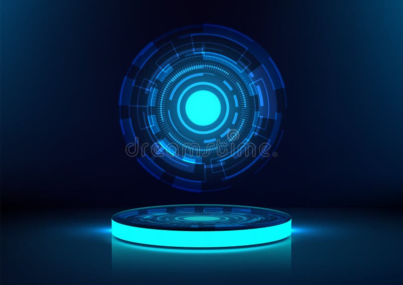 Futuristic Blue Glowing 3d Platform with Hud Design High Tech Sci Fi ...