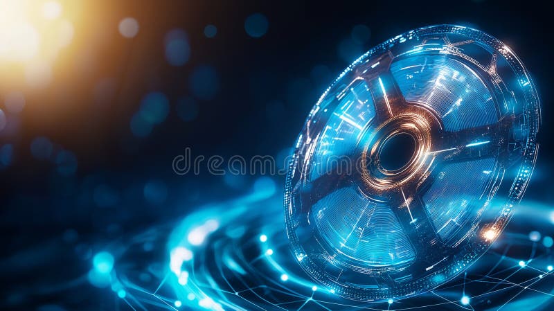 Futuristic Blue Glowing Disc with Intricate Patterns Surrounded by ...