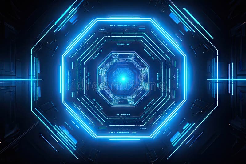 Futuristic Blue Glowing Neon Octagon Tunnel Portal Sci Fi Futuristic ...