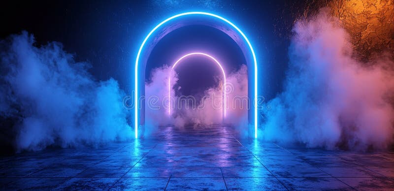 A Futuristic Blue Glowing Neon Round Portal with Sci-fi Metal ...