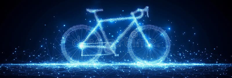 Futuristic Blue Glowing Network Polygon Bike on Dark Background ...