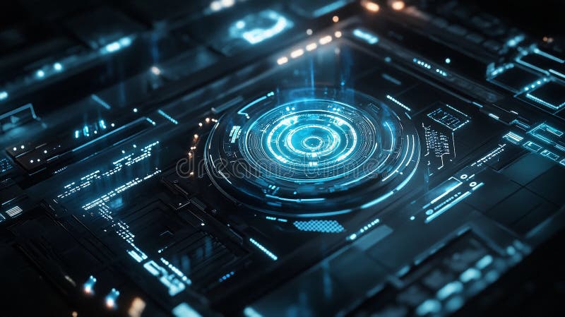 Futuristic Blue Glowing Technology Interface Displaying Intricate ...